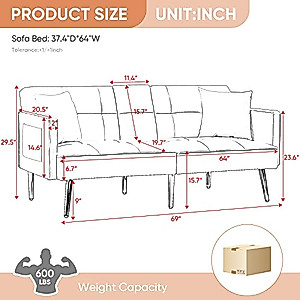 Antetek Convertible Futon Sofa Bed, 69-inch Modern Tufted Velvet Sleeper Sofa Couch Oversized Loveseat Sofa w/3 Adjustable Positions, 6 Metal Legs and Cup Holder for Living Room Bedroom Office, White