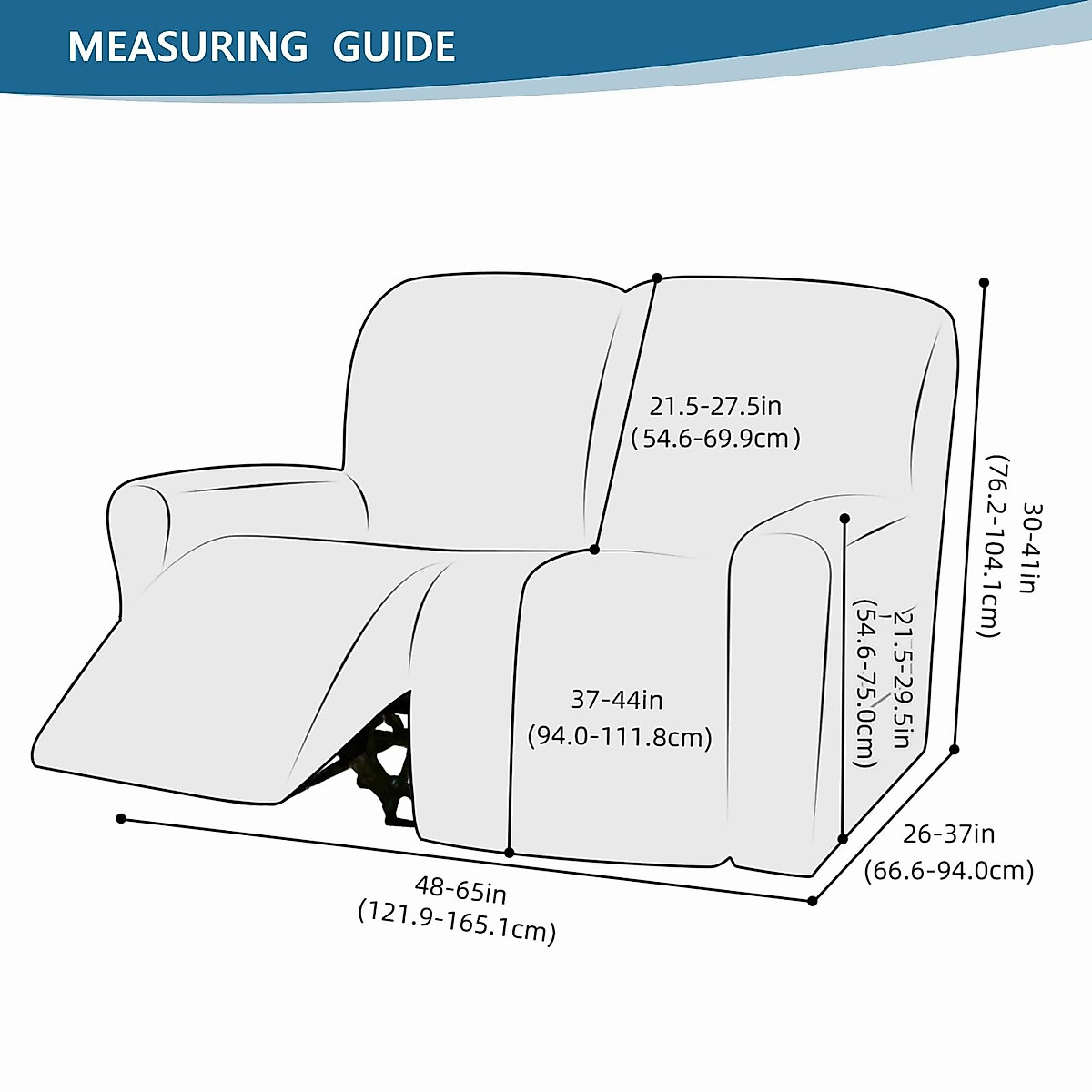 KTYX 4-Pieces/6-Pieces /8-Pieces Recliner Sofa Cover Sets Leather PU Reclining Couch Split Stretch Slipcover Inclined Sofa Covers1/2/3 Seater Sectional (Color : Ivory, Size : 6 Piece | Loveseat)