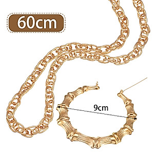 Hicarer 80s 90s Outfit Accessories for Women Men Hip Hop Costume Round Goggle Faux Gold Chain Earring Jewelry (Round Shape Earrings)