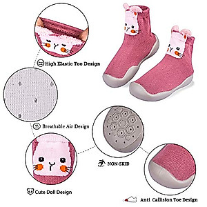 Pluatyep Baby Toddler Sock Shoes Non-Skid Slipper with Soft Sole Breathable Cotton Blend Walking Shoes for Infant Girls Boys(PinkCat,13.5cm)