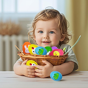 OCBTOW 6 Pack Easter Wooden Shake Eggs Percussion Musical Easter Eggs Shakers for Toddlers Kids Girls Boys Easter Basket Stuffers Fillers Gifts