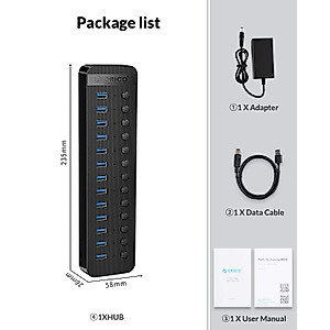 ORICO Powered USB Hub, 13 Ports 60W USB 3.0 Data Hub with BC1.2 Charging, Individual On/Off Switches and 12V/4A Power Adapter for Desktop Computer, PC, iMac, Mobile HDD, Flash Drive