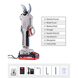 TERRADISE Electric Pruning Shears for Gardening, Power Garden Shears with Rechargeable 2000mAh Battery & Sheath, Cordless Hand Pruner w Adjustable Cutting Width, Hand Held Tree Trimmer Hedge Shears
