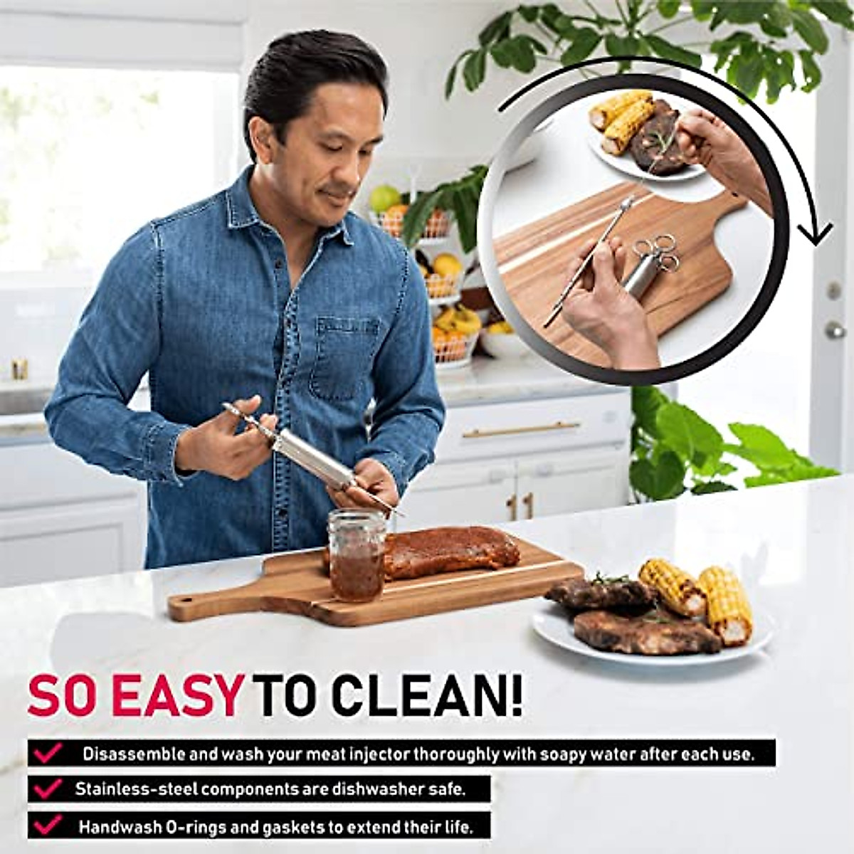 Grillman Heavy Duty Metal Stainless Steel Marinade Meat Injector Kit - Great For Grill, Smoker, and BBQ Meats | Kitchen Gadgets, Accessories, and Cooking Utensils Set