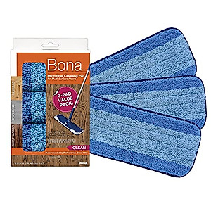 Bona Microfiber Cleaning Pad, for Hardwood and Multi-Surface Floors, fits Bona Family of Mops, 3 Pack