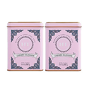 Harney & Son's Cherry Blossom Green Tea Tin 20 Sachets (1.4 oz ea, Two Pack) - Green Tea Blend with Notes of Cherries - 2 Pack 20ct Sachet Tins (40 Sachets)
