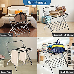 USTECH Luggage Rack-Double Tier with High Back, Chrome, Self Asssembly, Luggage Rack for Guest Room