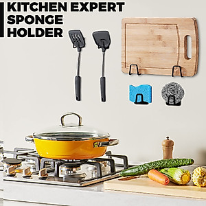 YOGINGO 4 Pack Sponge Holder for Kitchen Sink Strong Adhesive Sink Sponge Holder Premium SUS304 Stainless Steel Kitchen Sink Caddy Rustproof & Waterproof Kitchen Sink Organizer Quick Drying Holder