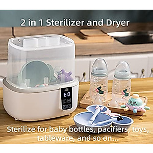 Bottle Sterilizer and Dryer, Fast Electric Steam Sterilizer and Dryer for Baby Bottles Pacifier Breast Pump, Dries Faster Large Capacity Holds 6 Bottles, LED Display Auto-Off Baby Bottle Washer