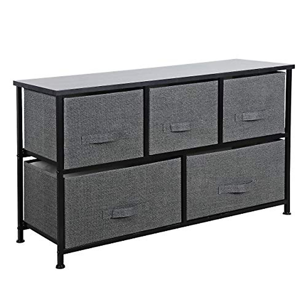 Epetlover Fabric Dresser 5-Drawer Storage Organizer Unit, Apartment Cloth Dresser with Deep Basket Sturdy Steel Frame & Wooden Top, Room Organization (Grey)