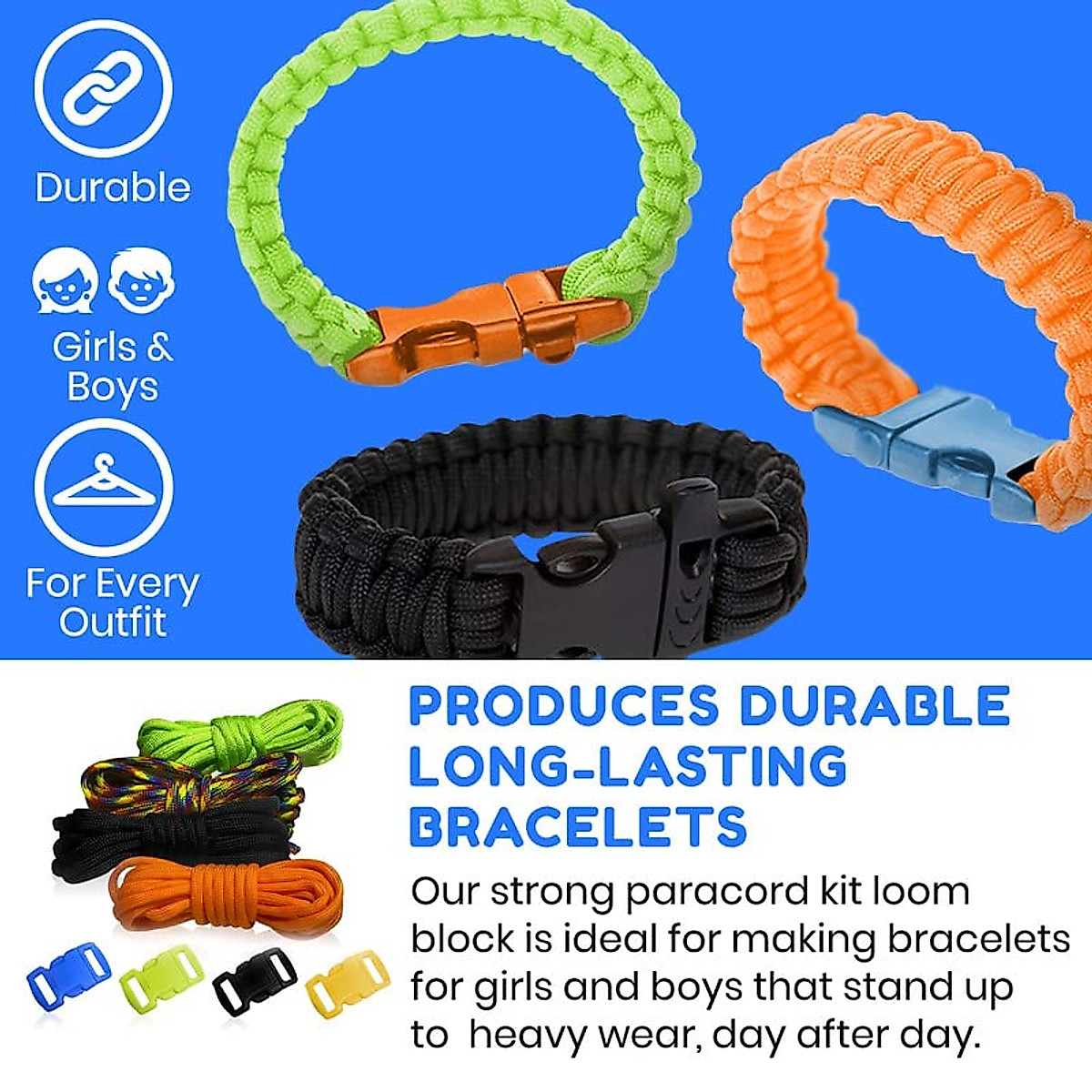 3 Bees & Me Paracord Bracelet Kit for Boys & Girls - Complete DIY Friendship Bracelet Maker Set with Jig Loom & Paracords for Kids, Tweens & Teens