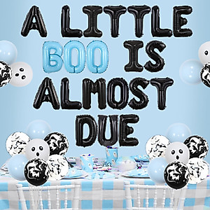 Wonmelody A Little Boo is Almost Due Baby Shower Decorations Halloween Baby Shower Decorations Blue Boy with A Little Boo is Almost Due Banner Ghost Balloon for Halloween Baby Shower Blue Boo Party