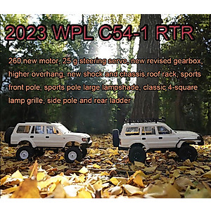 Apawband RC Rock Crawler RC Truck 4x4 WPL C54-1 RTR 1/16 Scale RC Crawler, Off Road Truck All Terrain with Upgraded Chassis and Shock, 260 Motor New Gearbox, Bumper Roof Rack Hobby Toy Adult