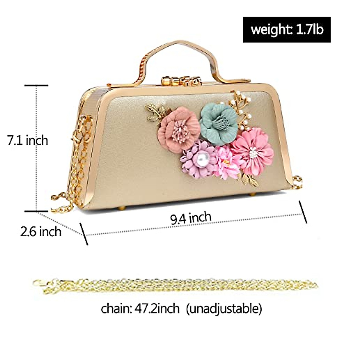 Gold Evening Bag for Women, Flower Wedding Evening Clutch Purse Bride Floral Clutch Bag