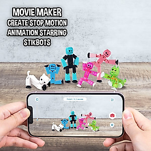 Zing Stikbot Family Pack, Set of 6 Stikbot Collectable Action Figures, Includes 2 Stikbots, 2 Junior Stikbots, 1 Dog, and 1 Cat, Stop Motion Animation - in Eco-Friendly Packaging