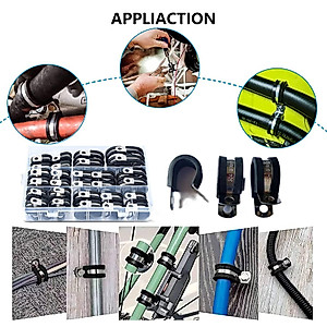 56PCS Large Cable Clamps Assortment Kit,304Stainless Steel Rubber Coated Cushioned Insulated Cable Clamps,Automotive Wire Clamps, Loop Pipe Clamps in 7 Sizes—3/4" 7/8" 1" 1-1/4" 1-1/2" 1-3/4" 2"