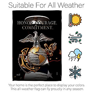 Honor Courage Commitment Garden Flag - Armed Forces Marine Corps USMC Semper Fi United State American Military Veteran Retire Official - House Banner Small Yard Gift Double-Sided 13 X 18.5