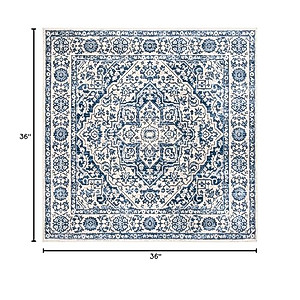 SAFAVIEH Brentwood Collection 3' Square Navy / Light Grey BNT832M Medallion Distressed Non-Shedding Living Room Bedroom Accent Rug