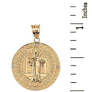 Medalla De San Benito Saint St Benedict 10k Yellow Gold Coin Pendant (1")