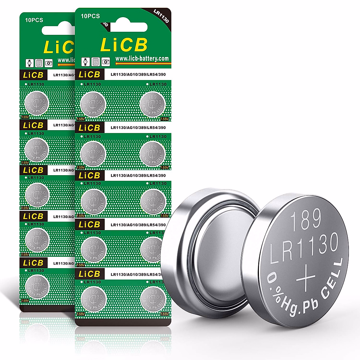 LiCB 20 Pack LR1130 AG10 Battery 1.5V Long-Lasting Alkaline Button Cell Batteries