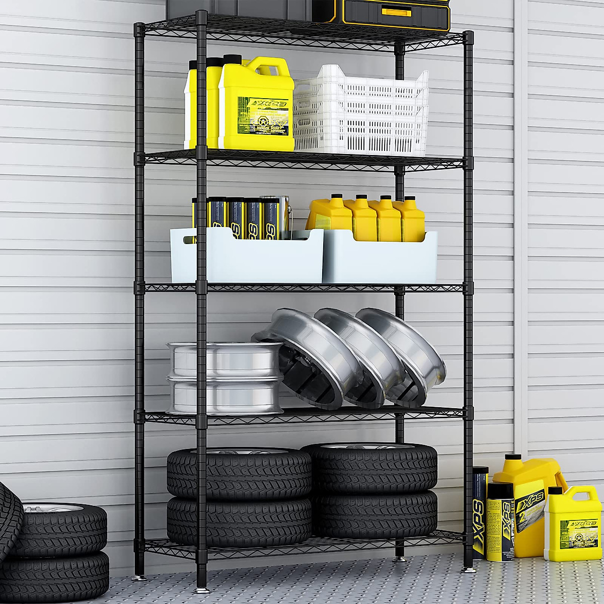 SUOERNUO Wire Shelving Unit 5 Tier Wire Metal Shelf Organizer Wire Rack Large Garage Storage Shelves Heavy Duty Adjustable Unit Rack Utility for Kitchen Bathroom (35.4Lx17.7Wx65.3H) Black