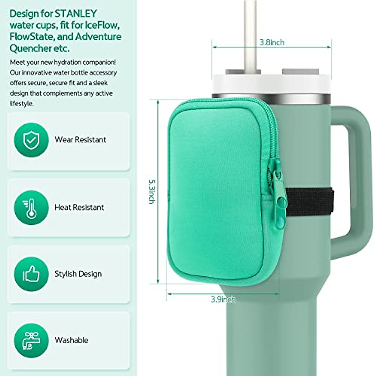 Akisola Water Bottle Pouch For Stanley Quencher Adventure 40oz & Stanley IceFlow 20oz 30oz, Gym Accessories For Women, Running Water Bottle Handheld Caddy Compatible With Tumbler (Pearlescent)