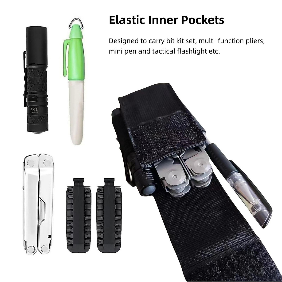 Multitool Sheath for Belt, Knife Holster Sheath for Multitools, Pocket Knife Holder, Knife Pouch Belt Sheath, EDC Belt Organizer for Folding Knife,Flashlight,Mini Pen