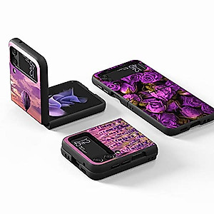 Phone Case for Samsung Galaxy Z Flip 3 Z Flip 4 5G Black Hard PC Cover Purple Lavender Flowers,Z5,for Z Flip 3 5G
