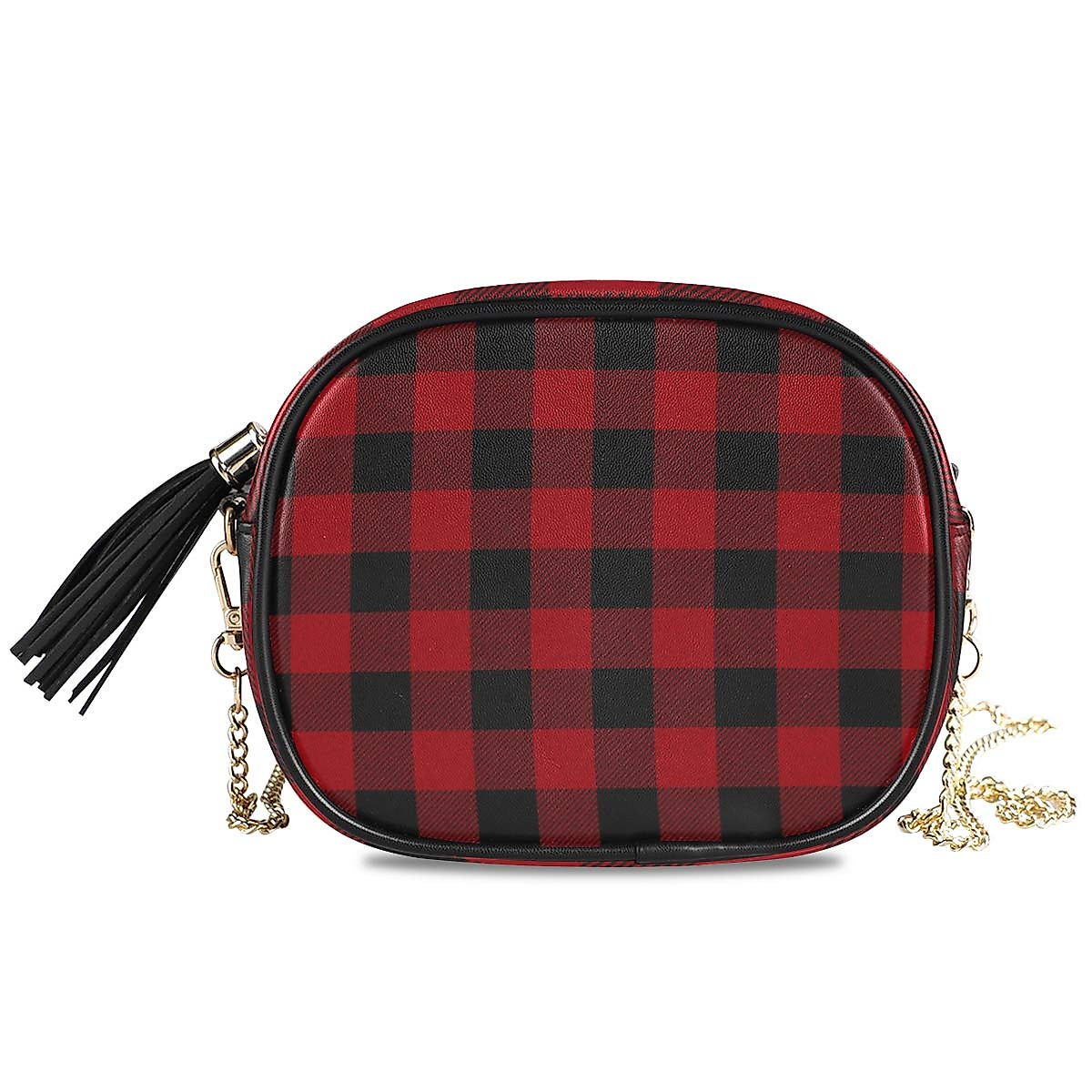 ALAZA PU Leather Small Crossbody Bag Purse Wallet Red Black Buffalo Lattice Plaid Cell Phone Bags with Adjustable Chain Strap & Multi Pocket