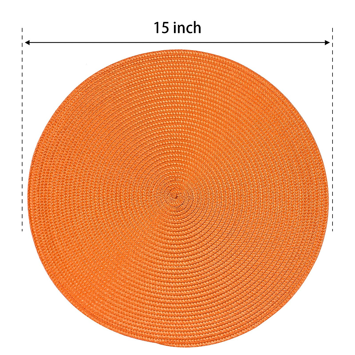 FunWheat Round Braided Placemats Set of 6 Table Mats for Dining Tables Woven Washable Non-Slip Place mats 15 inch for Fall Decor(Orange, 6pcs)