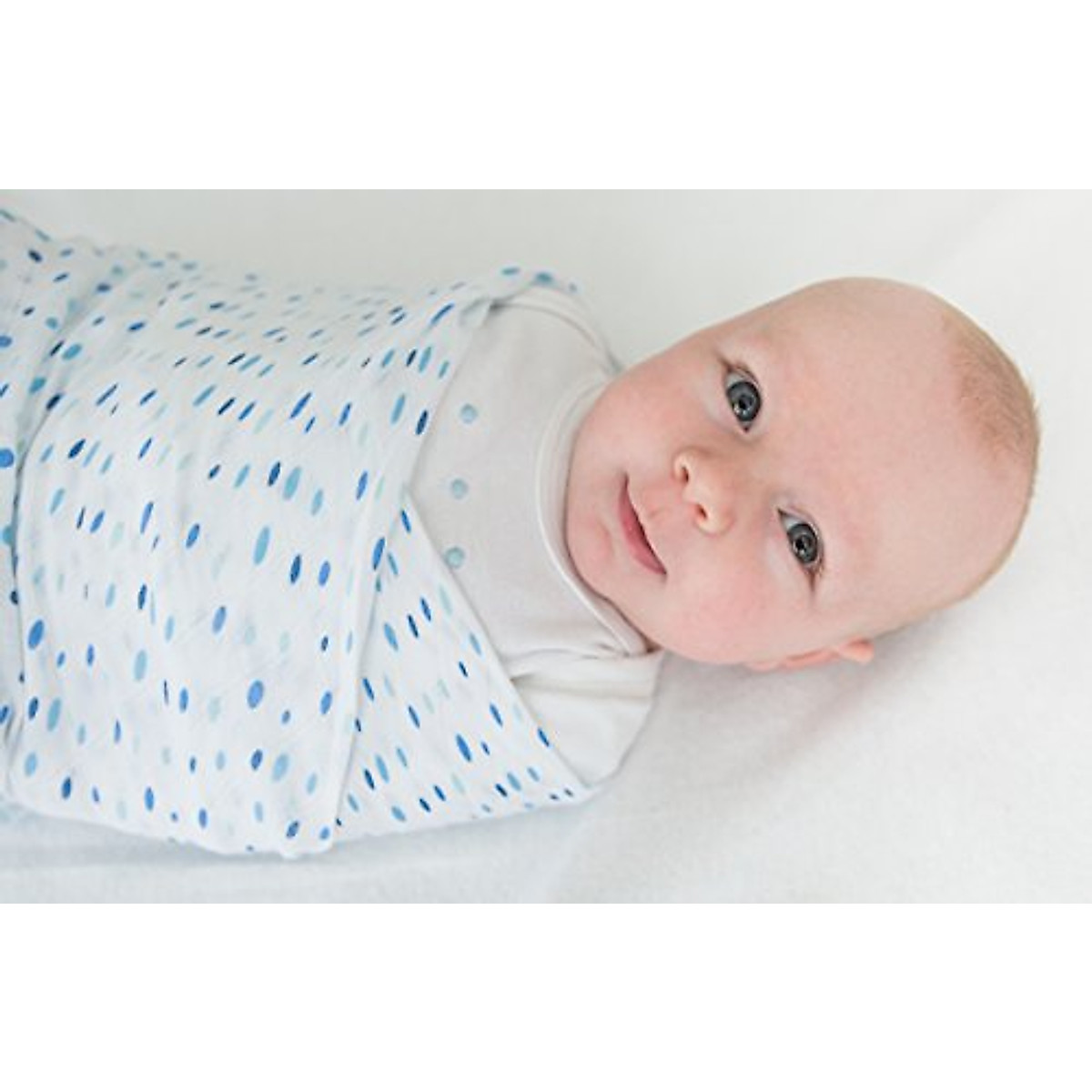 Amazing Baby Silky Swaddle Muslin Blankets, Set of 2, Bamboo Viscose, Drops and Dots, Blue