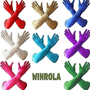 WINROLA Long Opera Party 20s Satin Gloves Stretchy Adult Size Elbow Length Wedding Bridal Gloves Halloween Party Opera Costume (Hot pink, 21.6")