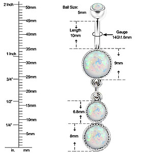 COCHARM 14g White Opal Belly Button Rings Surgical Steel Dangle Navel Rings for Women Dangly Navel Piercing Jewelry Dangling Belly Piercing Belly Bar