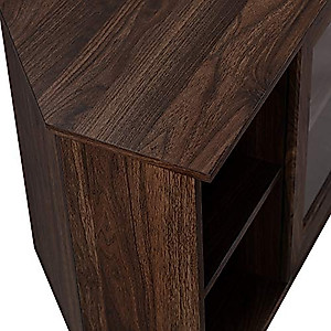 Walker Edison Modern Wood Corner Universal TV Stand with Open Shelves Glass Cabinet Doors Storage for TV's up to 55" Flat Screen Living Room Storage Entertainment Center, 48 Inch, Dark Walnut