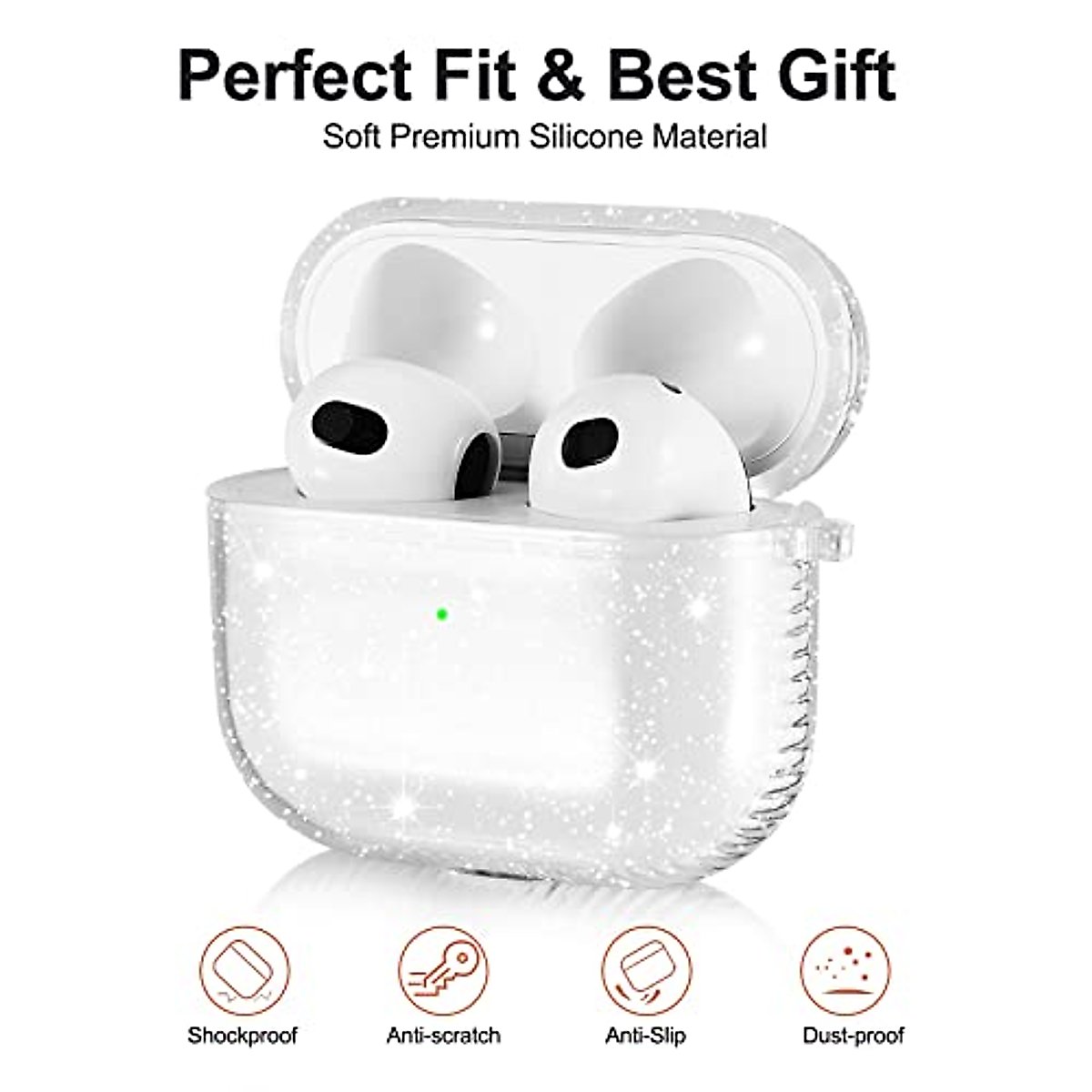 KOREDA Compatible with AirPods 3 2021 3rd Generation Case Cover, Soft Clear TPU Transparent Protective Shockproof Case Designed with Keychain for AirPod 3 Charging Case (Glitter Clear)