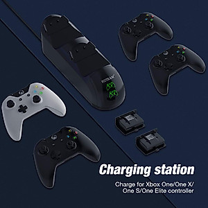 Dual Controller Charger for Xbox One, Docking Charger Station Kit Compatible with Xbox One/One X/One S Elite Controller, with 2 x 1200mAh Rechargeable Battery Packs, Two Slots and High Speed Charging