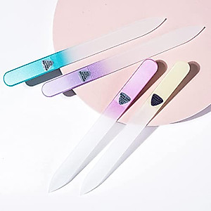 Glass Files for Nails, Glass Fingernail Files, Manicure Nail Care, Gentle Precision Filing, Expertly Shape Nails & Enjoy a Smooth Finish - Bona Fide Beauty 4-Piece Pastel Premium Czech