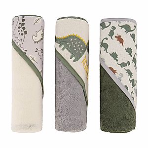 Cudlie Buttons & Stitches Baby Boy 3 Pack Rolled/Carded Hooded Towels in Dino Roar Print (GS71721)
