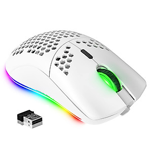 LexonElec Wireless Gaming Mouse,Ultra-Lightweight Honeycomb Shell Mice with 2.4G Wireless Rechargeable,Multi RGB Backlit,7 Buttons,3200DPI,Ergonomic Optical Sensor for PC,Xbox,PS4 Gamers(White)