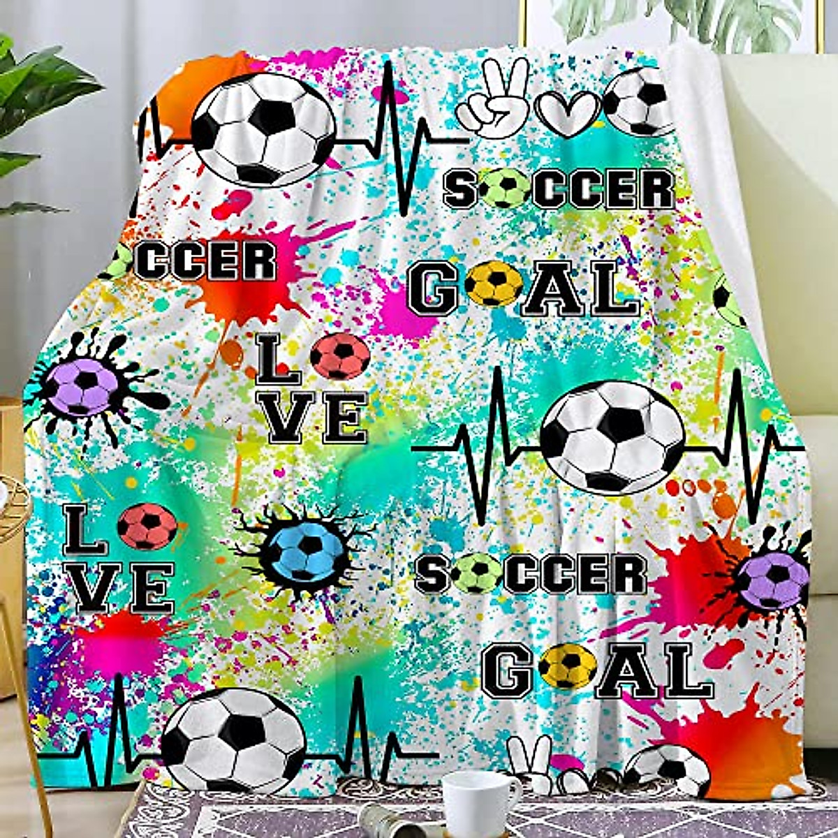 Soccer Blanket Super Soft Flannel Soccer Throw Blanket for Girls Women Kids Adults Soccer Lover Gifts 50"X40"