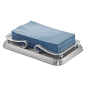 mDesign Decorative Metal Guest Disposable Paper Hand Towel Storage Tray Dispenser - Sturdy Holder with Non-Skid Base and Scroll Design - for Bathroom Vanity Countertops - Brushed/Chrome