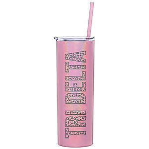 Go Greek Chic Tri Delta Leopard Print Tumbler with Straw - Laser Engraved (Pink Magic)