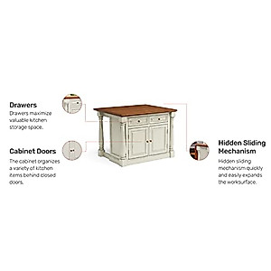 Homestyles Monarch Kitchen Island Set, 50 Inch Width, Antique White