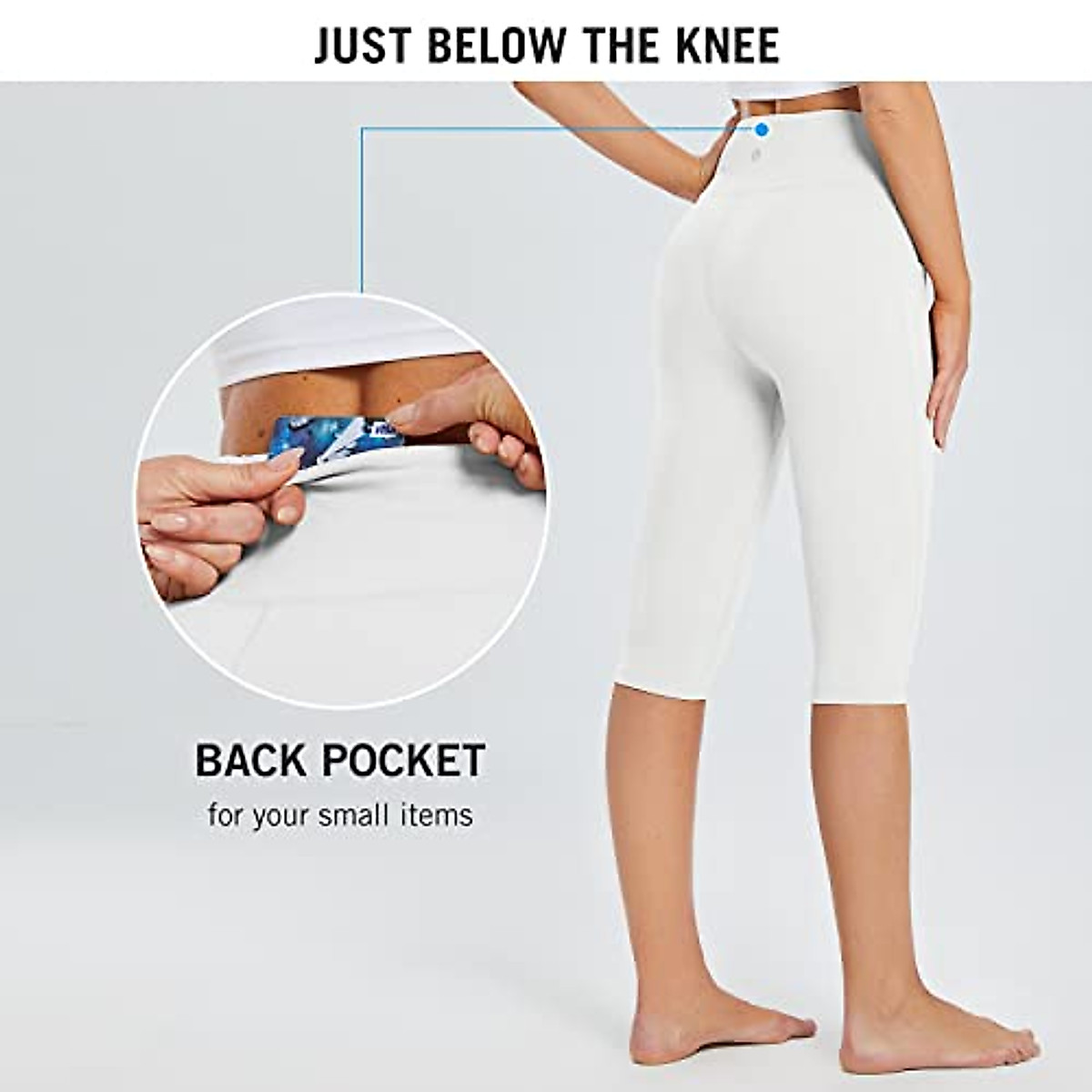 BALEAF Women's High Waisted Capris Casual Summer Knee Length Leggings Petite Yoga Casual Workout Exercise Capris with Pockets White 3XL