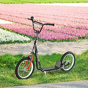 Aosom Youth Scooter Kick Scooter for Kids 5+ with Adjustable Handlebar 16" Front and Rear Dual Brakes Inflatable Wheels, Black