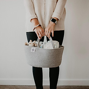 Parker Baby Rope Diaper Caddy Organizer - Nursery Storage Bin and Car Organizer for Diapers and Baby Wipes - Diaper Organizer for Baby Essentials, Baby Shower Gifts - Gray