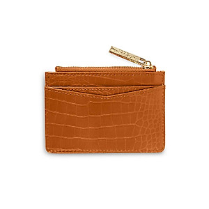 KATIE LOXTON Faux Crocodile Print Womens Medium Vegan Leather Zippered Card Holder Wallet Cognac