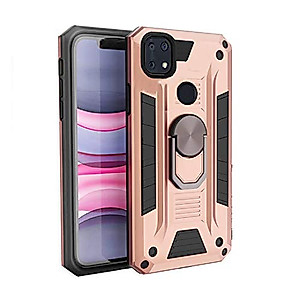 Tznzxm Case for ZTE ZMax 10 /ZTE Z6250, Military Grade [Impact Resistant][Defender][Metal Ring Grip][Magnetic Car Mount] Kickstand Protective Shockproof Case for Consumer Cellular ZMax 10 Rose Gold