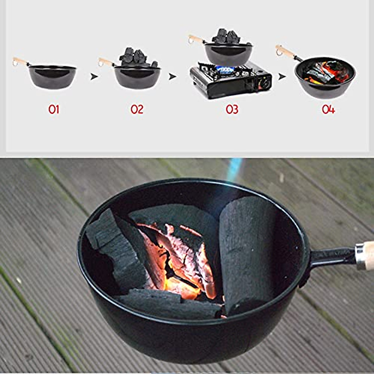 Ochine Chimney Charcoal Starter Pot BBQ Grill Tools Chimney Lighter Basket Canister Camping Burner Pot Chimney Starter Basket Pot Camping Barbecue Brazier with Wood Handle for Grilling Coal Burner