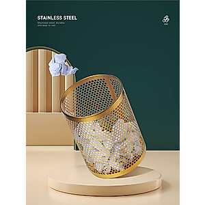 QOBIMOON Mesh Wastebasket Round Mesh Stainless Steel Wastebasket Trash Can Recycling Bin for Home, Office, Bathroom, Bedroom & Kitchen, 3.5 Gallon / 12L, 11" H x 10" D Garbage Can-Rose Gold